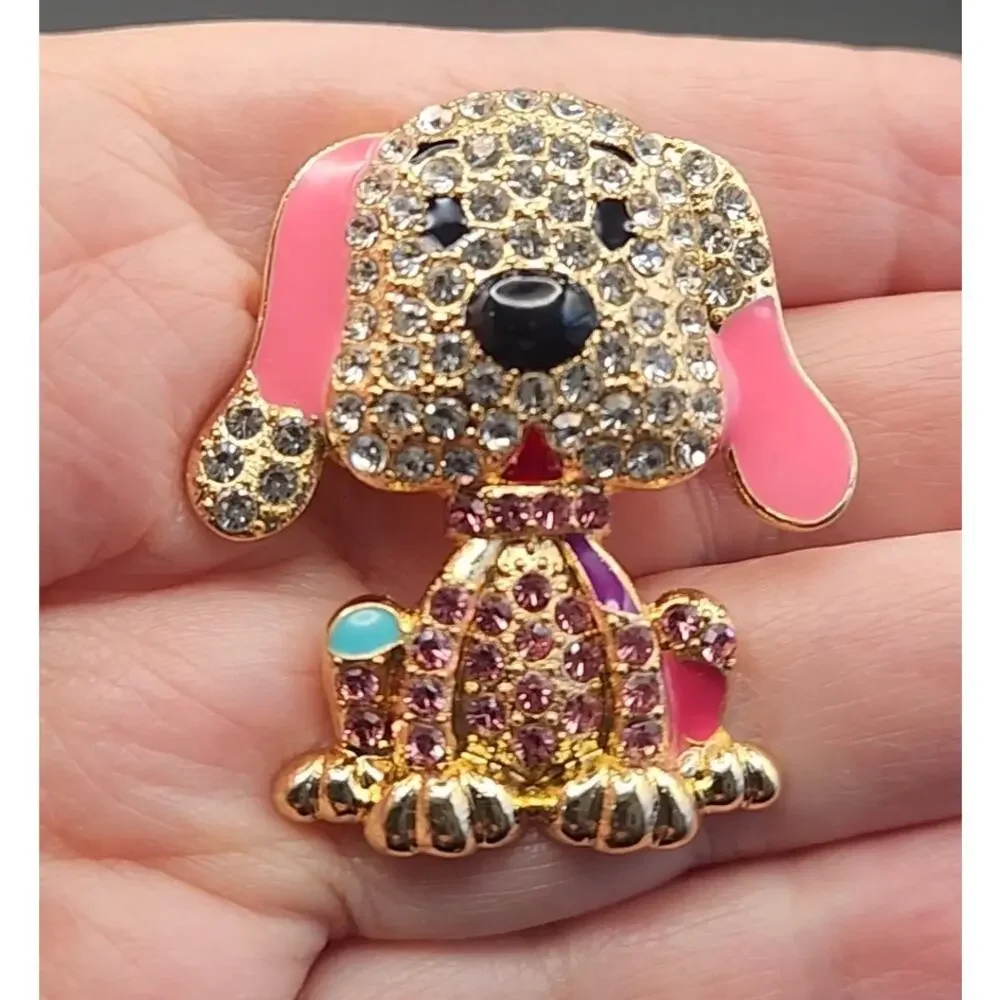 Boutique | Jewelry | Puppy Dog Brooch Rhinestones And Enamel Cartoon ...